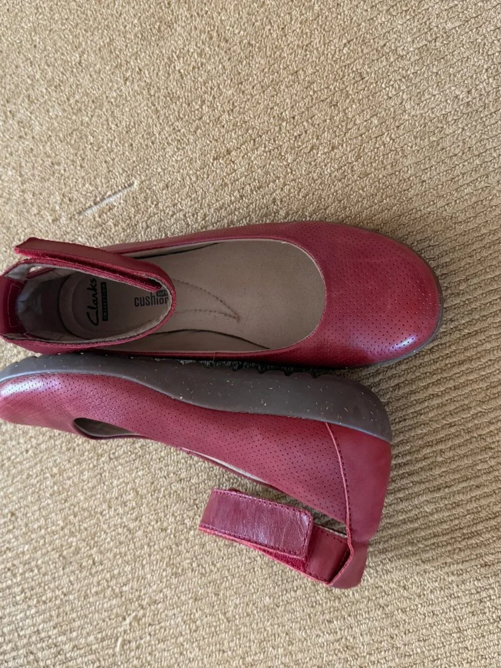 Clarks | Shoes | Clarks Medora Nina Red Perforated Leather Ankle Strap ...